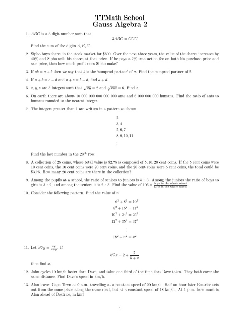 TTMath Algebra Challenges | PDF | Speed
