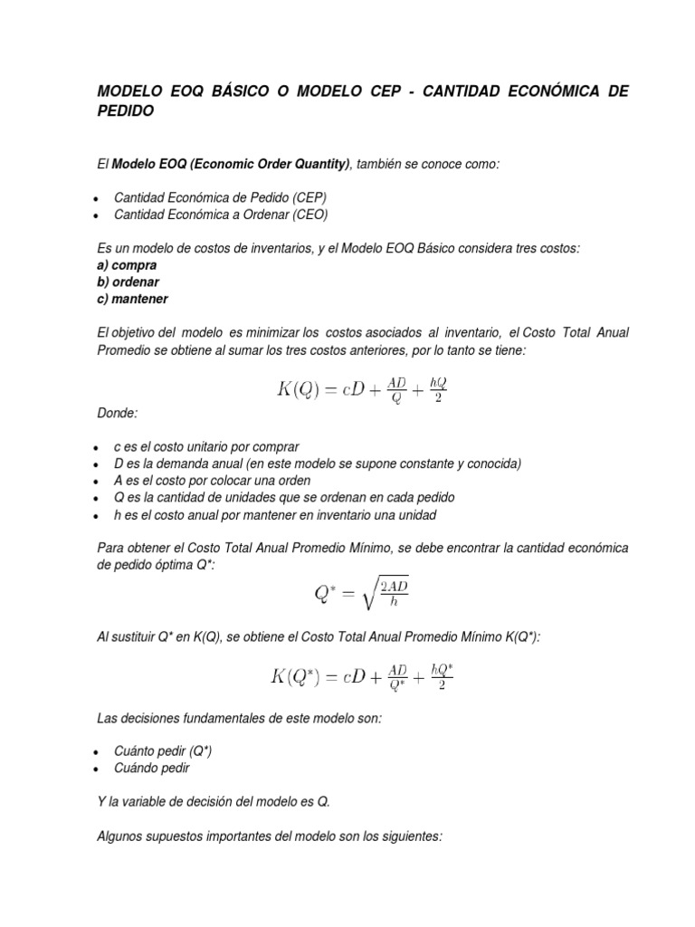Modelo EOQ Básico o Modelo CEP | PDF | Economias | Negocios económicos