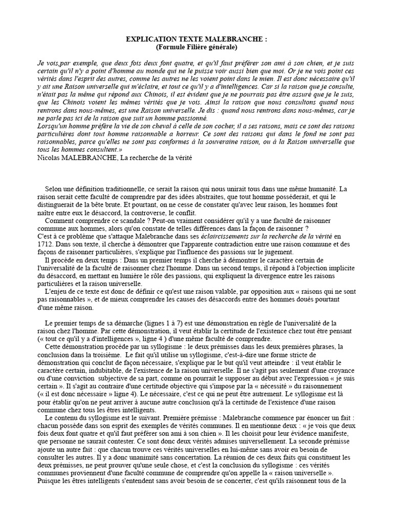 Malebranche : Raison universelle et vérité | PDF | Liberté | Raison