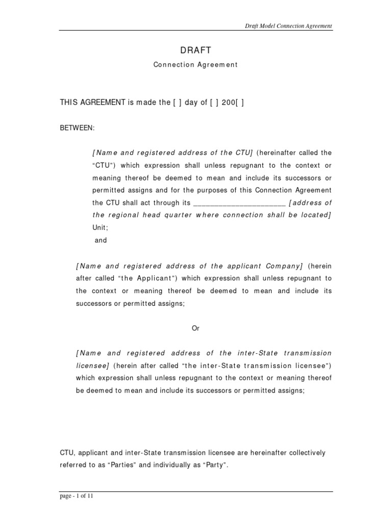 Draft Connection Agreement Final (Legally Vetted) - Accepted-17.9.09 ...