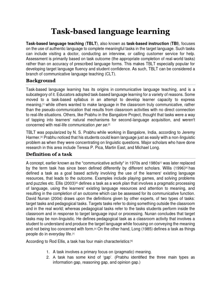 3.3 Task-Based Language Teaching (TBLT) | PDF | Learning | Cognition