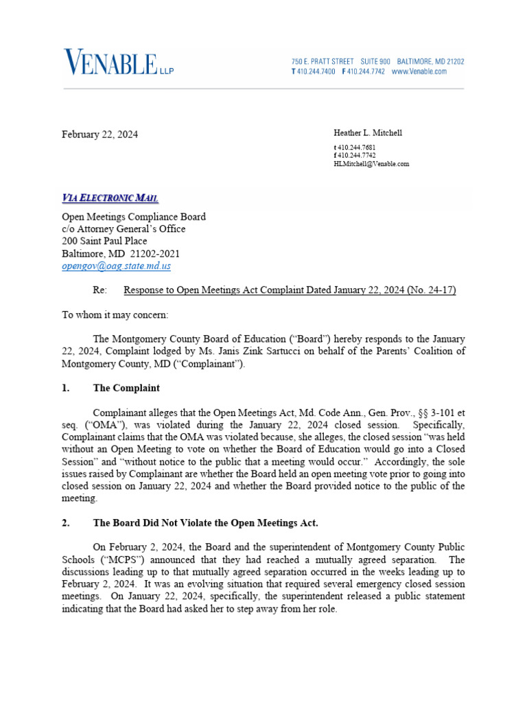 Open Meetings Act Compliance Response | PDF | Justice | Crime & Violence