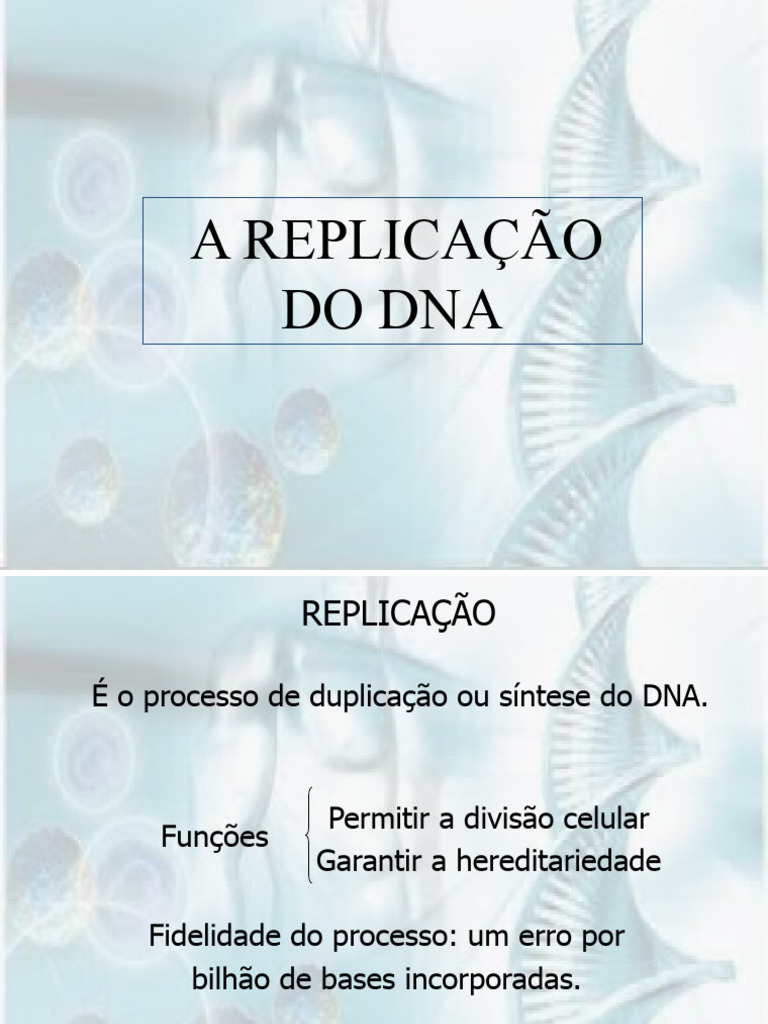 Replicação Aula | PDF | Replicação de DNA | DNA