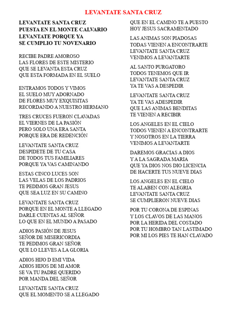 Letra de "Levántate Santa Cruz" | PDF | Religión y espiritualidad | Poesía
