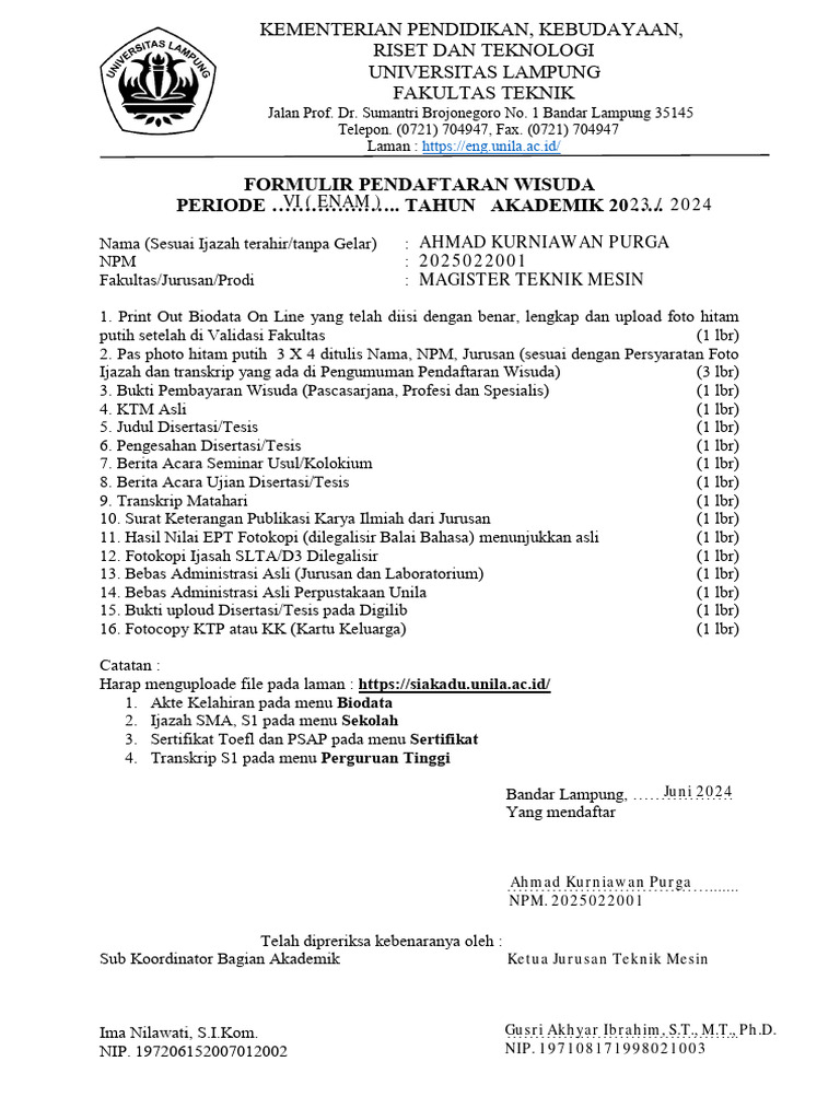 Form Pendaftaran Wisuda Magister S2 Dan Profesi PPI 2023 1 | PDF