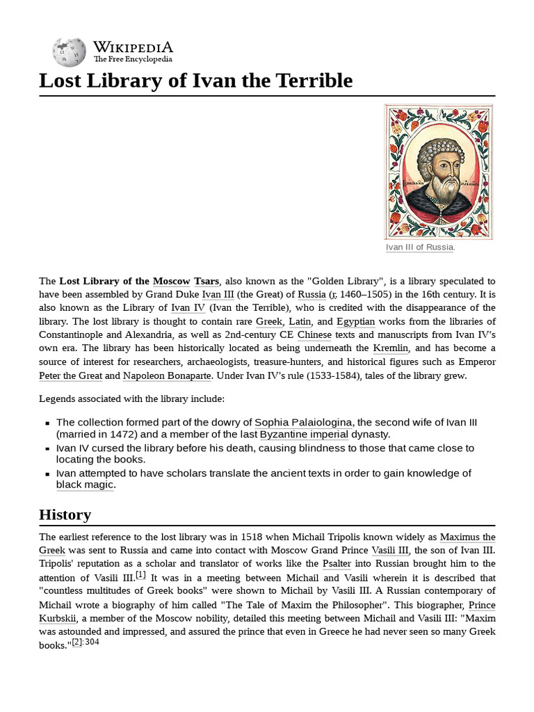 Lost Library of Ivan The Terrible | PDF