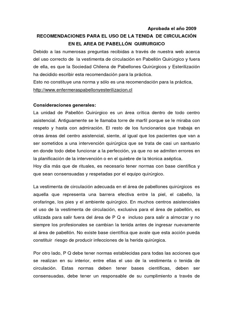 Recomendaciones para La Practica Tenida en Pabellon 3 | PDF | Ropa