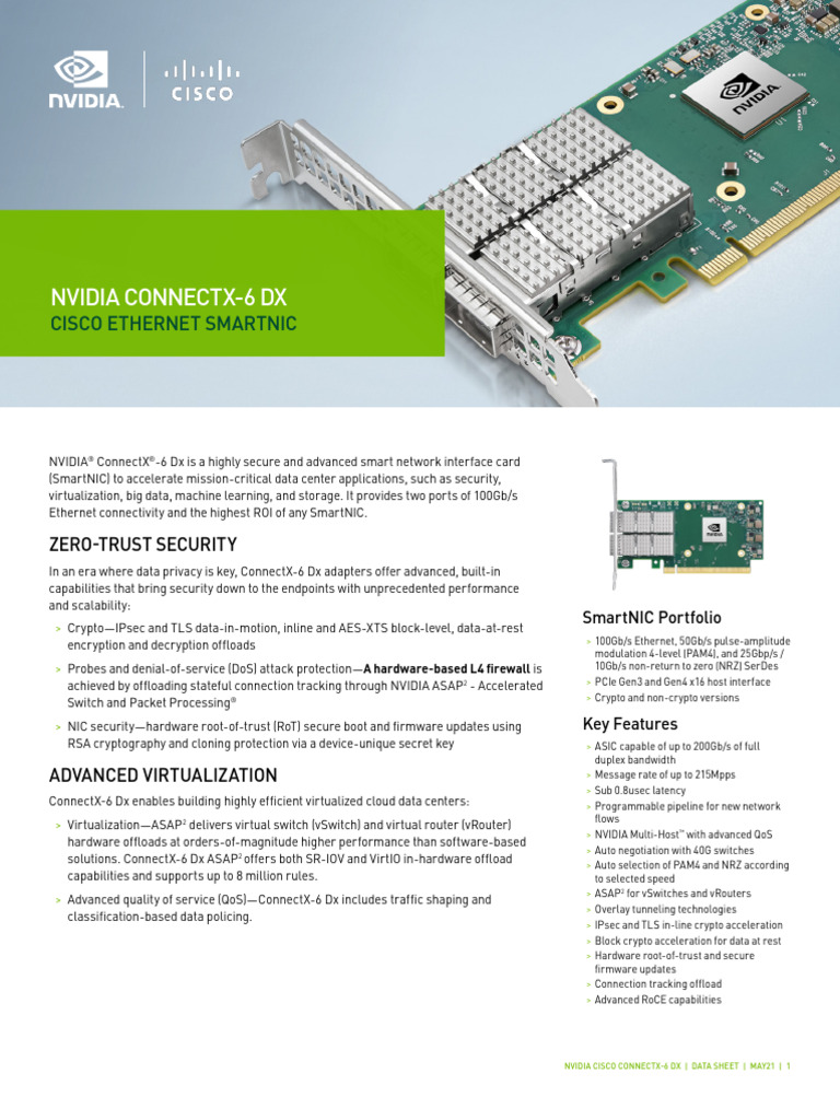 Nvidia Mellanox Connectx 6 Ethernet Smartnic Data Sheet | PDF ...