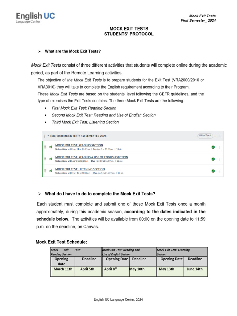 Mock Exit Tests Students Protocol First Semester _2024 | PDF