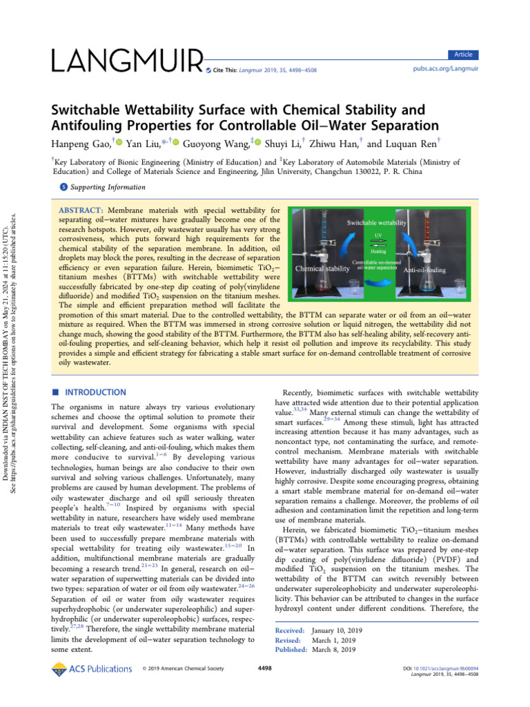 Advanced Oil-Water Separation Tech | PDF | Wetting | Energy Dispersive X Ray Spectroscopy