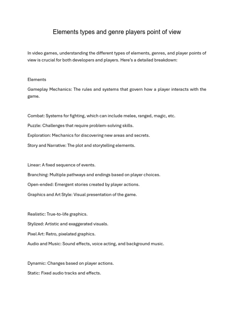 Game Elements, Genres, and Perspectives | PDF | Gaming | Computer Art