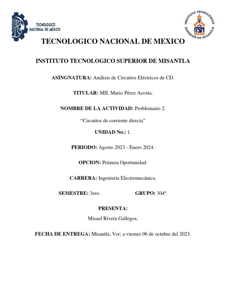 Problemario U2 - 1 | PDF | Red eléctrica | Circuitos electricos