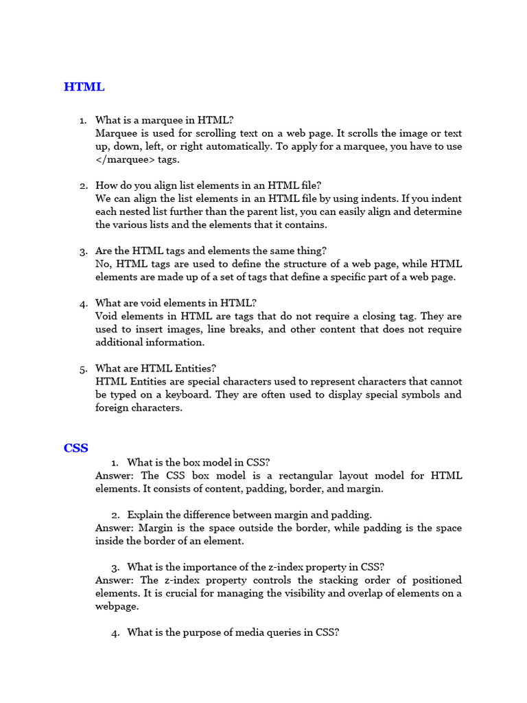 Question and Ans | PDF | Java Script | Html Element Question and Ans | PDF | Java Script | Html Element