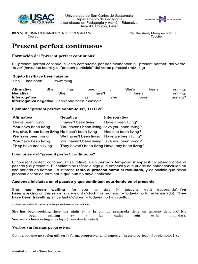 Content No. 2 Present Perfect Continuous | PDF | Linguistic Typology | Semantic Units