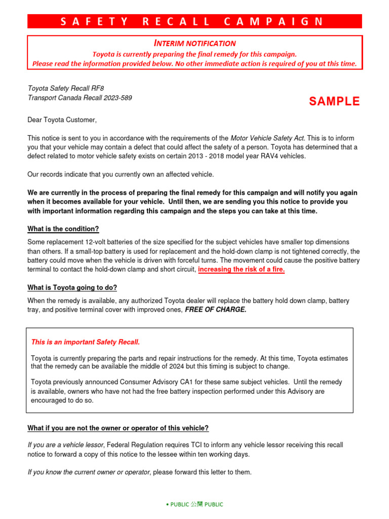 Toyota Recall RF8 | PDF | Toyota | Lease