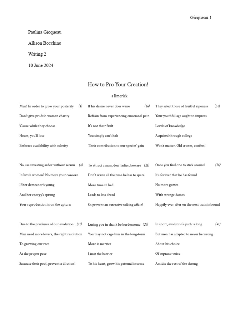 wp2 Portfolio Draft - Writing 2 | PDF | Poetry | Limerick (Poetry)