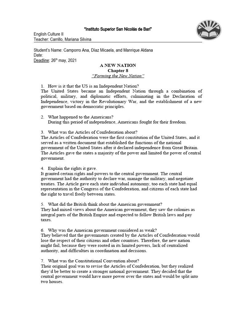 Forming the New Nation: US Independence | PDF | United States Bill Of ...