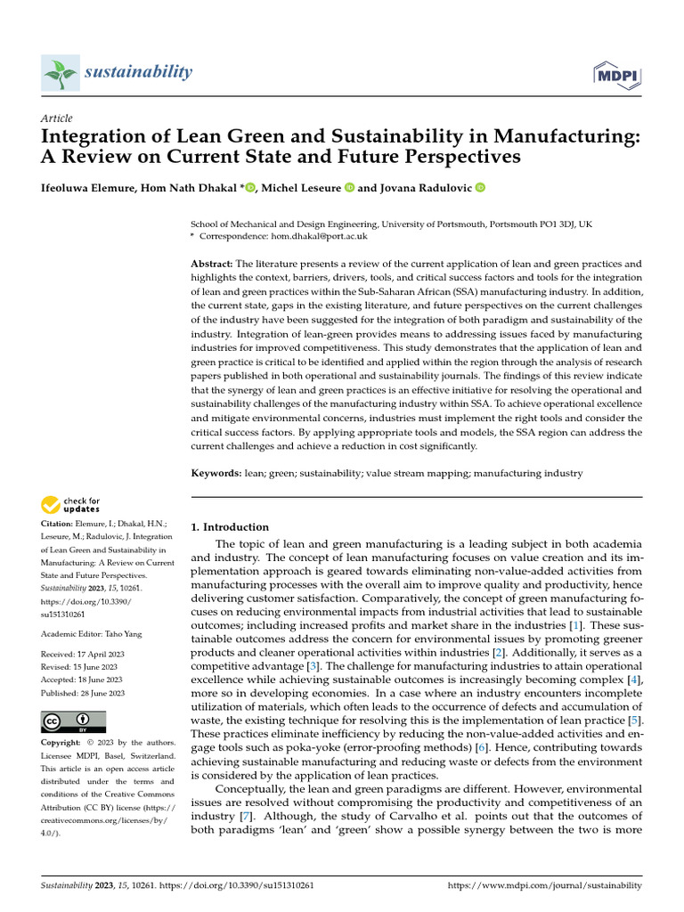 Integration of Lean Green and Sustainability in Manufacturing | PDF ...