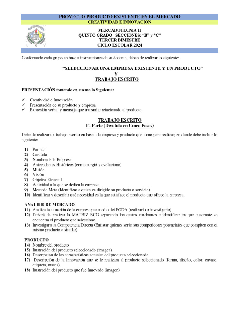 Proyecto Producto Existente en El Mercado 5 Perito | PDF | Producto ...