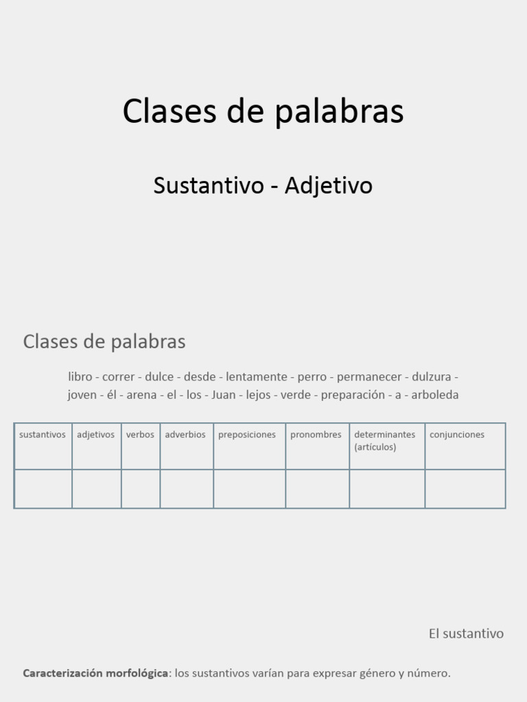 Presentacion Clases de Palabras Sustantivo y Adjetivo | PDF ...