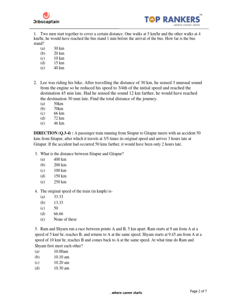 3 Speed Time Distance Problems PDF Download | PDF | Speed | Transport