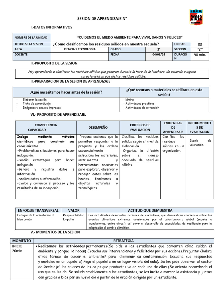 Sesión de Ciencia y Tec. Martes 04 de | PDF | Residuos | Aprendizaje