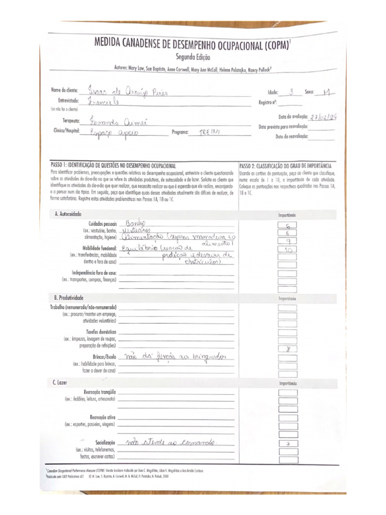 Medida Canadense de Desempenho Ocupacional (Copm) '-8 | PDF