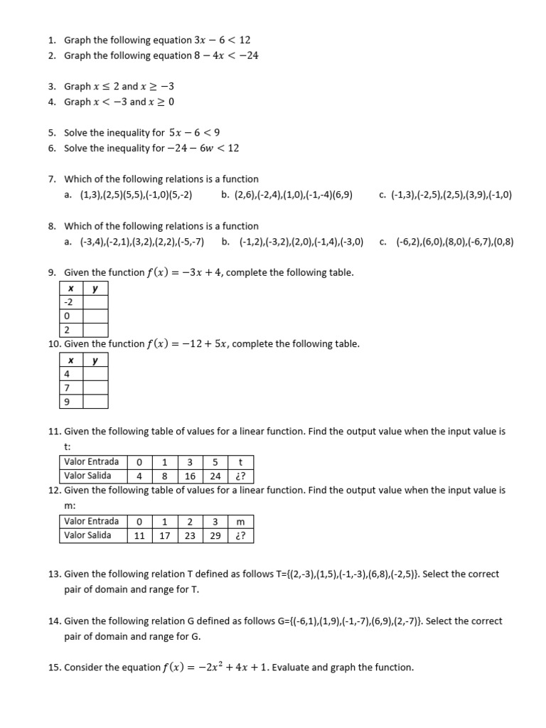 Final Test Guide Math 4 (Part 1) | PDF | Function (Mathematics ...