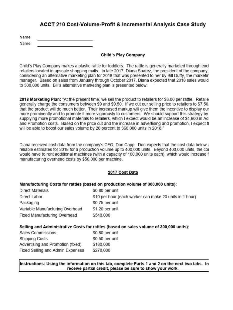 ACCT 210 Online CVP And Incremental Analysis Case Study F18 PDF