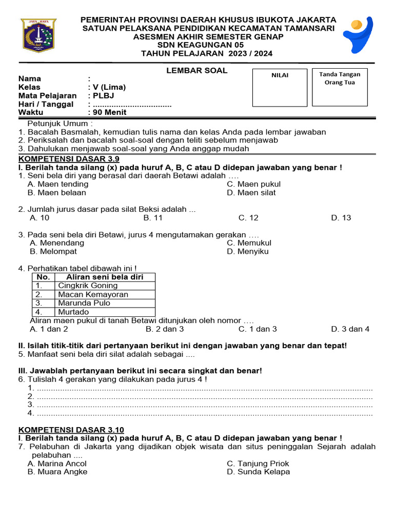 Soal PLBJ Kls 5 | PDF