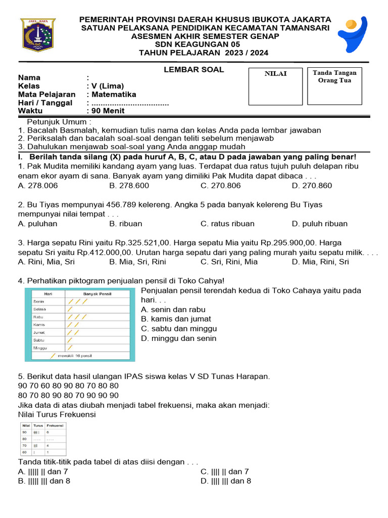 Soal Matematika Kls 5 | PDF