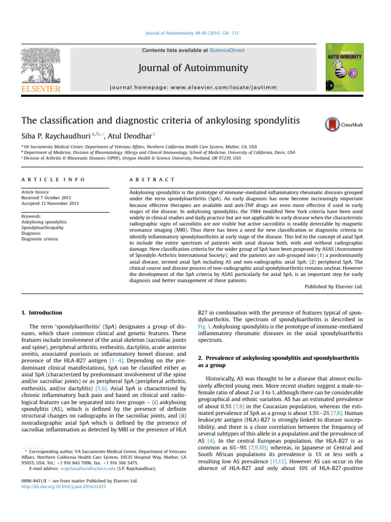 The Classification and Diagnostic Criteria of Ankylosing Spondylitis ...