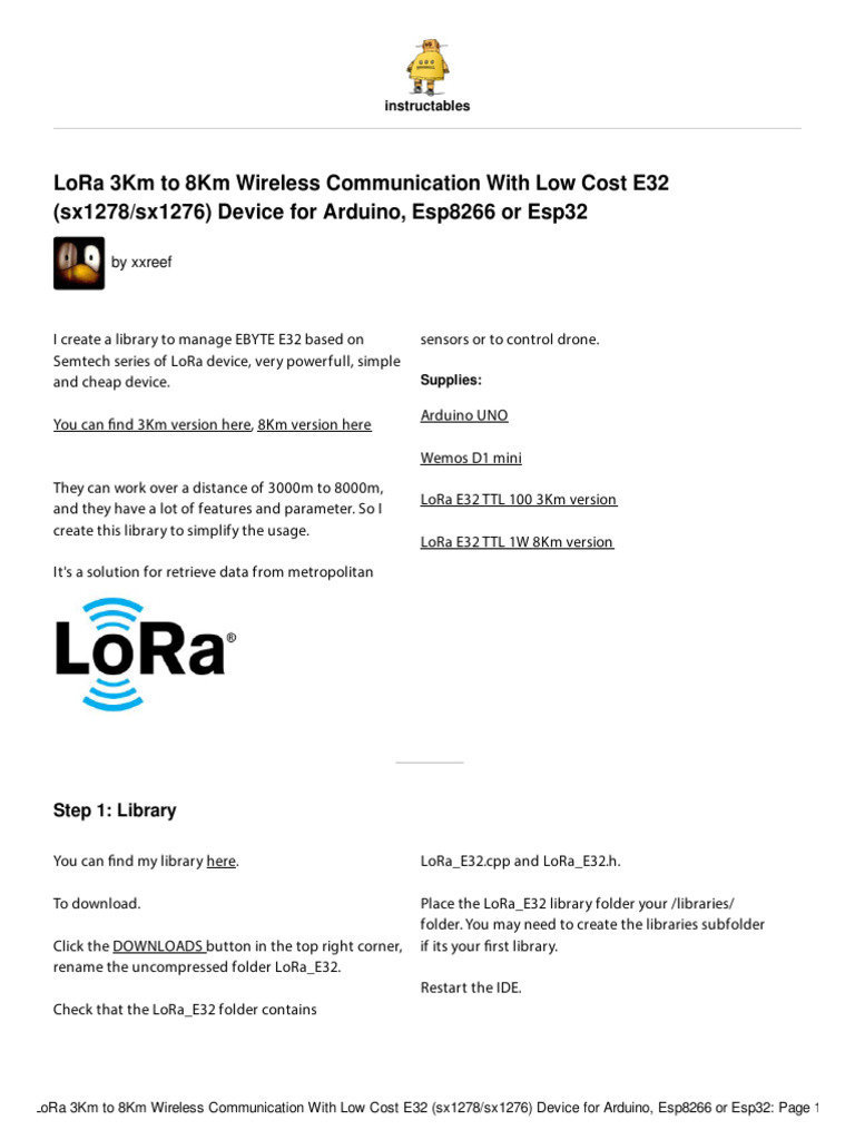 LoRa 3Km To 8Km Wireless Communication With Low Co | PDF | Arduino ...