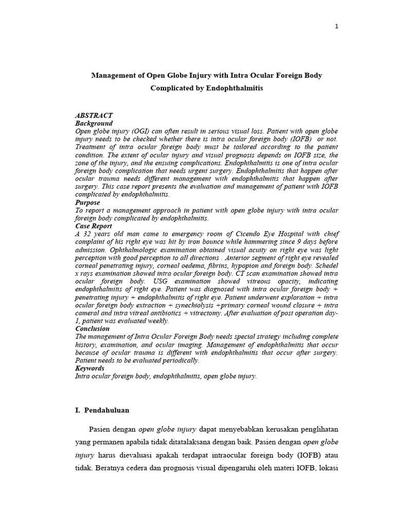 Penatalaksanaan Luka Terbuka Bola Mata Dengan Benda Asing Intraokular ...
