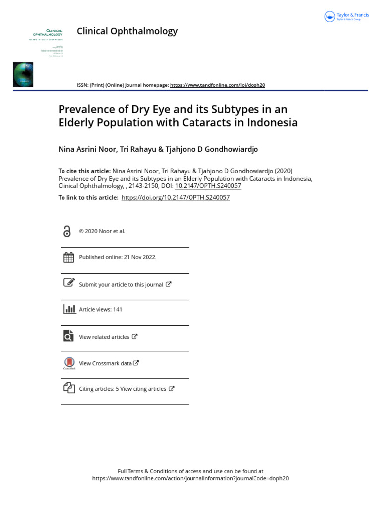 Prevalence of Dry Eye and Its Subtypes in An Elderly Population | PDF ...