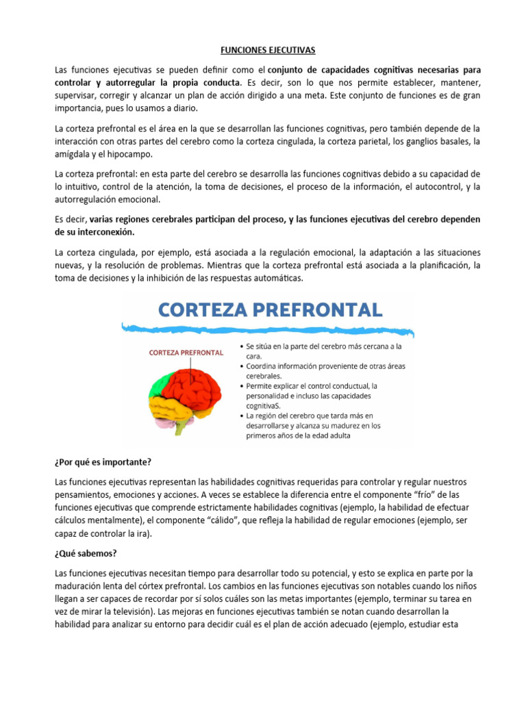 Funciones Ejecutivas | PDF | Las emociones | Funciones ejecutivas