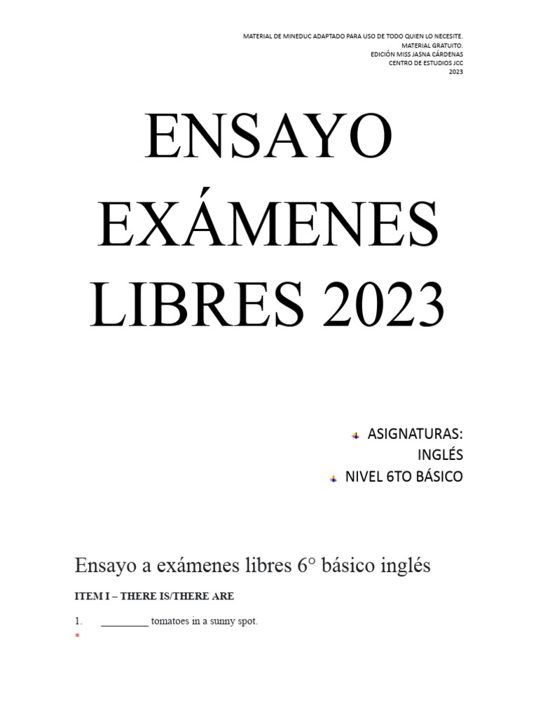Ensayos Exámenes Libres 2023 PDF | PDF