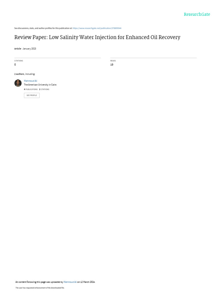 Low Salinity Water Injection EOR Review | PDF | Enhanced Oil Recovery ...