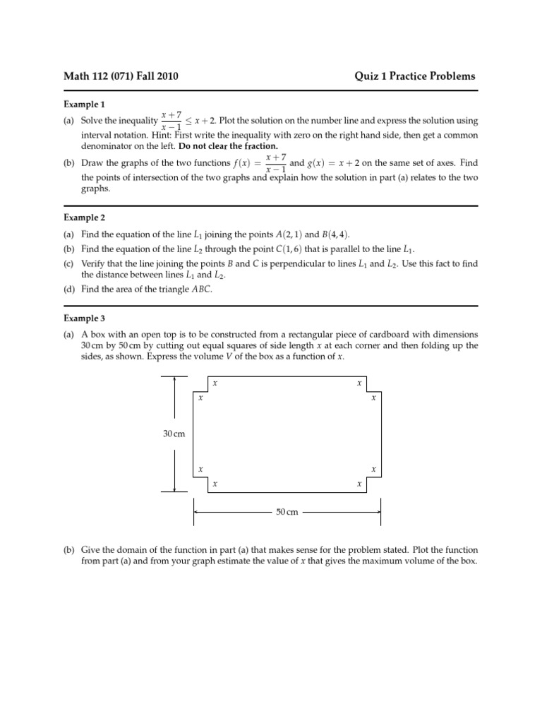 Math 112 Fall 2010 Quiz Practice Problems | PDF | Function (Mathematics ...