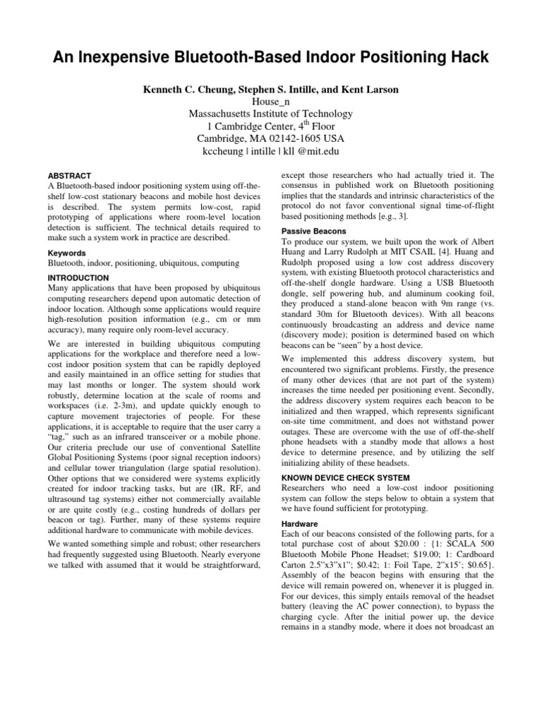 An Inexpensive Bluetooth-Based Indoor Positioning Hack: Kenneth C ...