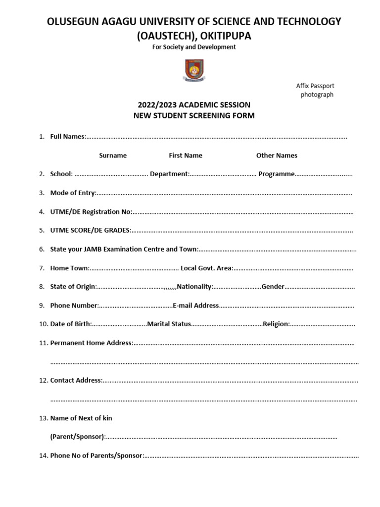 Screening Form Pdf