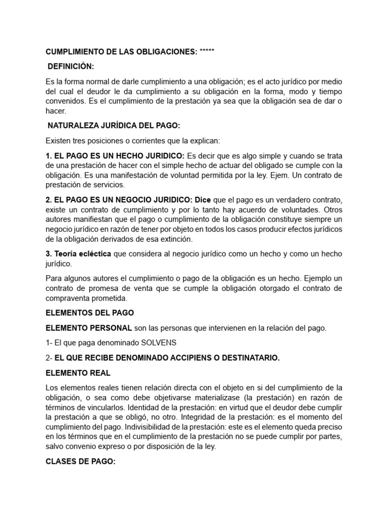 CUMPLIMIENTO DE LAS OBLIGACIONES | PDF | Pagos | Derecho empresarial