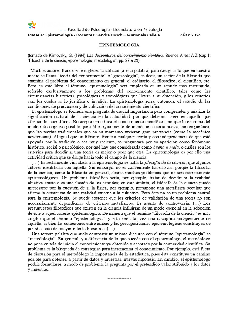 Klimovsky-Las Desventuras Del Conocimiento Científico Capítulo 1 Fragmentos | PDF ...