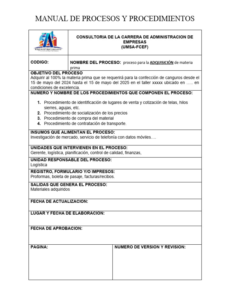 EJEMPLO Manual de Procesos y Procedimientos-1 | PDF | Economias | Business