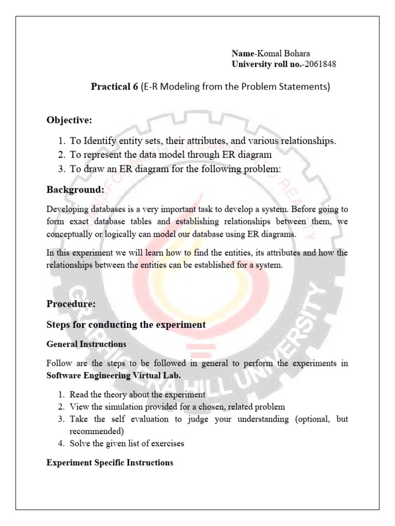 (E-R Modeling From The Problem Statements) : Practical 6 Objective | PDF | Databases | Computing