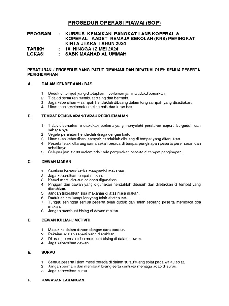 Prosedur Operasi Piawai (Sop) | PDF