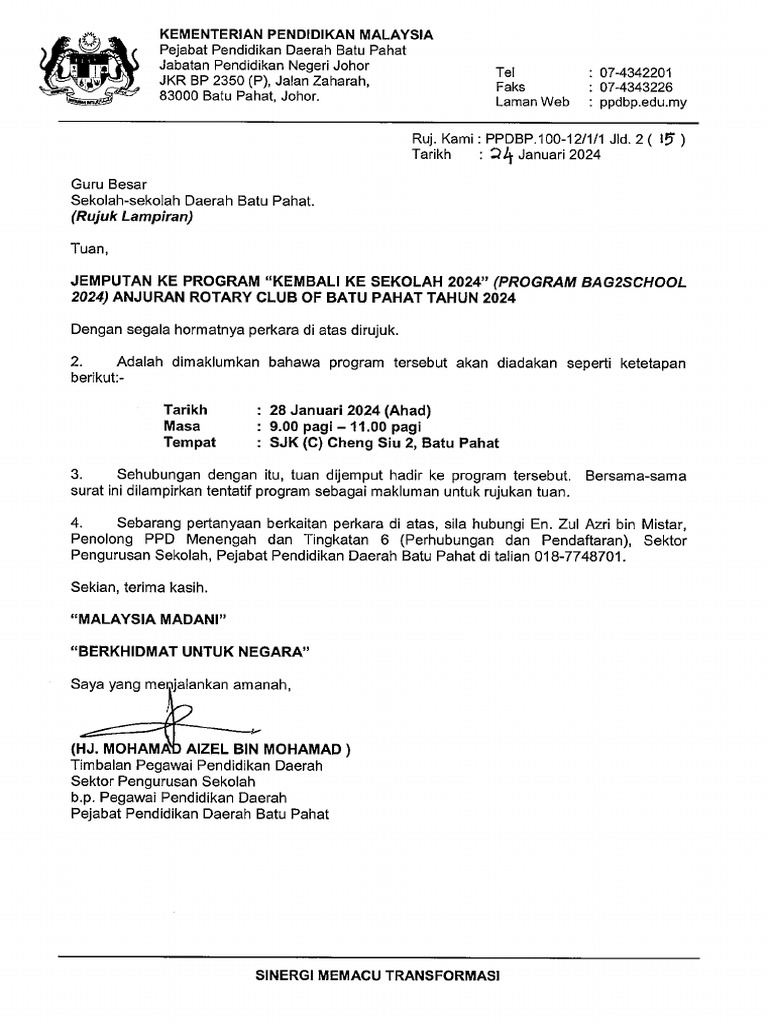 Jemputan Ke Program Kembali Ke Sekolah 2024 | PDF Jemputan Ke Program Kembali Ke Sekolah 2024 | PDF