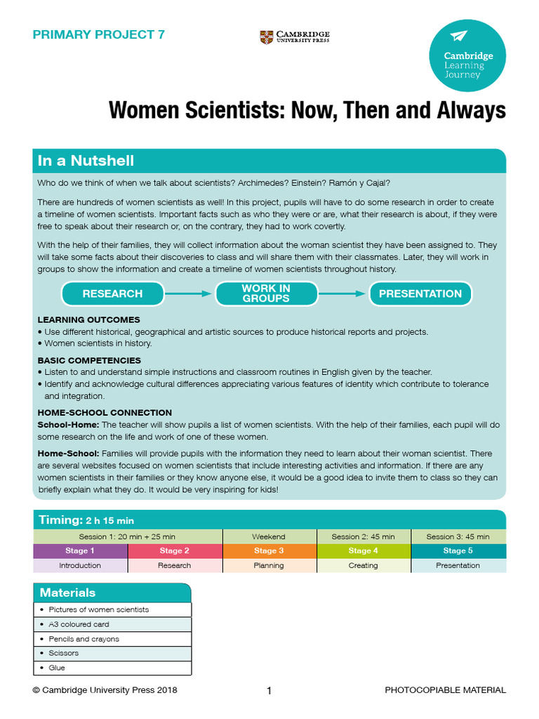 Women Scientists Timeline Project Guide | PDF | Science | Teachers