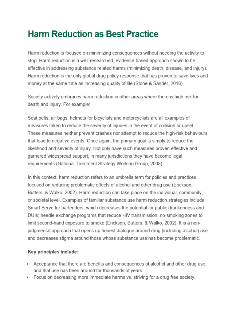 Harm Reduction as Best Practice | PDF | Substance Abuse | Preventive ...