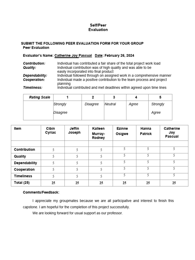 Self and Peer Evaluation -RCapstone | Download Free PDF | Social ...